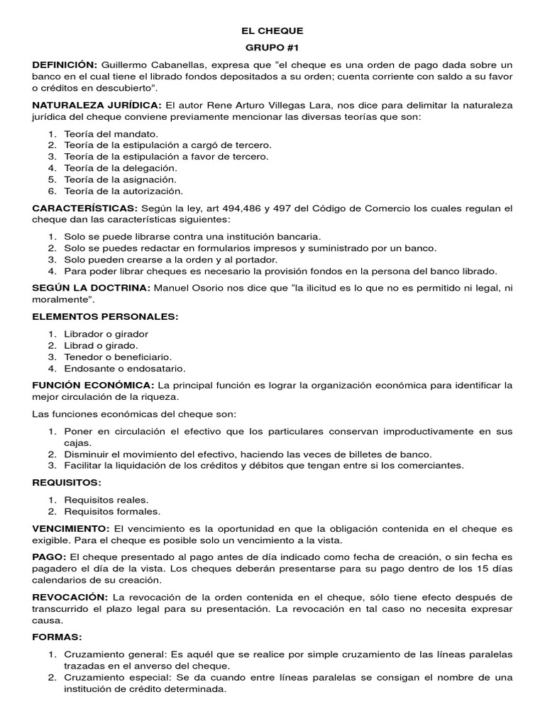 Definición y características del cheque | PDF | Cheque | Bancos