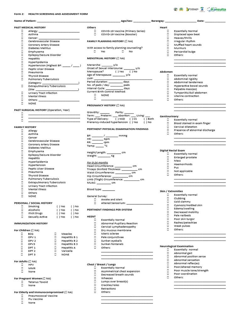 HEALTH SCREENING AND ASSESSMENT FORM - Updated - vSandBox | PDF ...