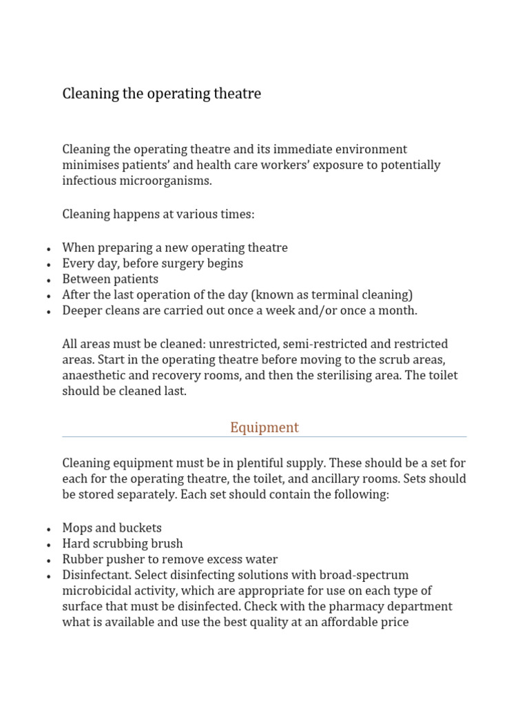 Operating Theatre Cleaning Protocols | PDF | Operating Theater ...