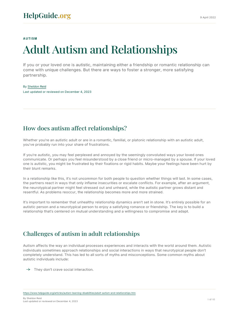 Navigating Adult Autism in Relationships | PDF | Autism Spectrum | Anxiety