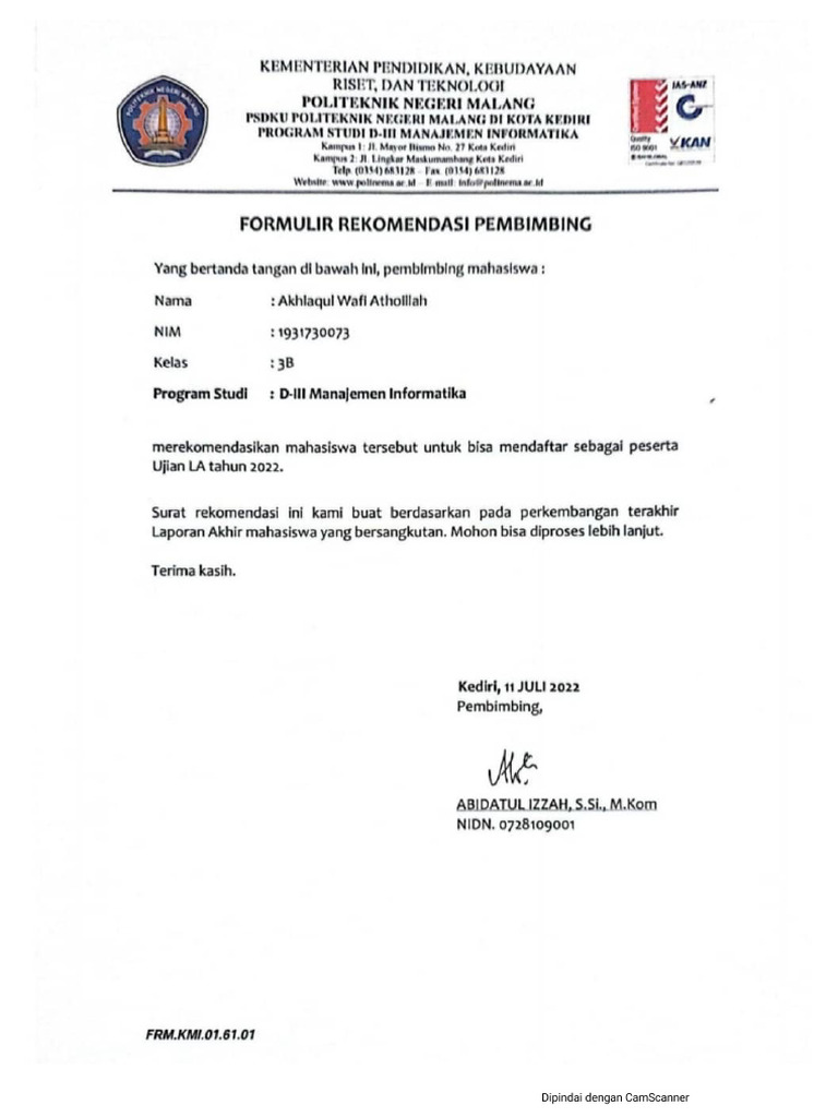 Rekom Pembimbing | PDF