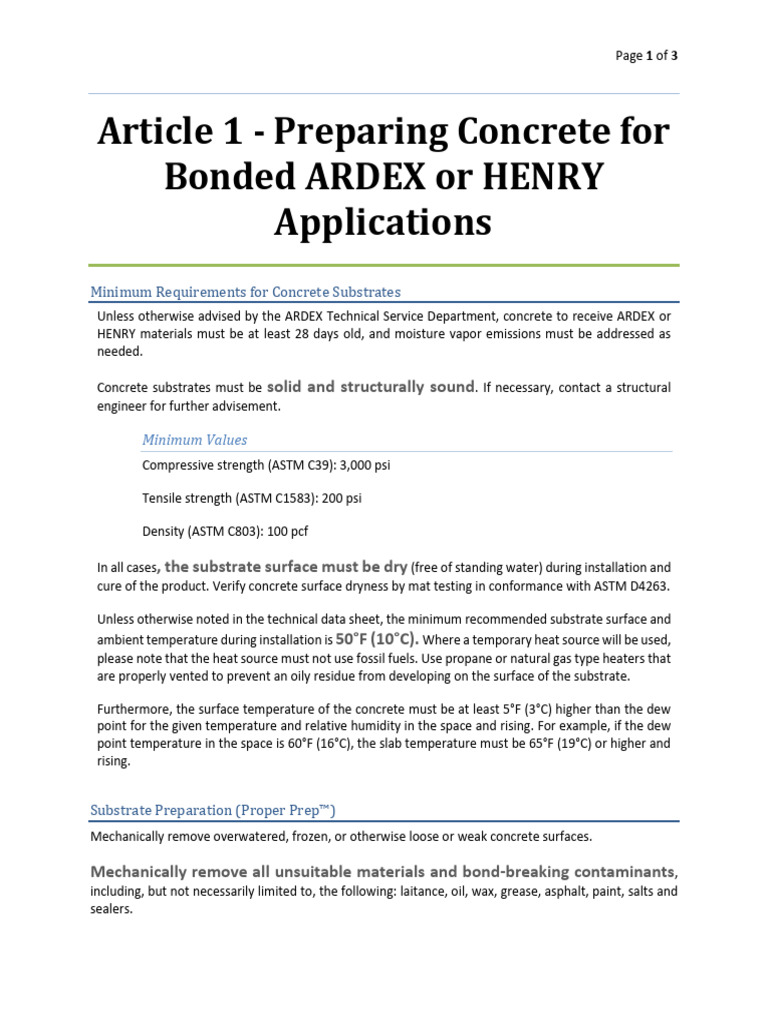 Article 1 Preparing Concrete For Bonded ARDEX or HENRY Applications ...
