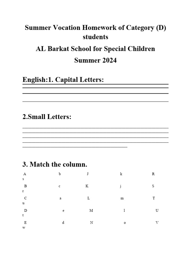 Summer Vocation Home Work For CWDs 2024 | PDF