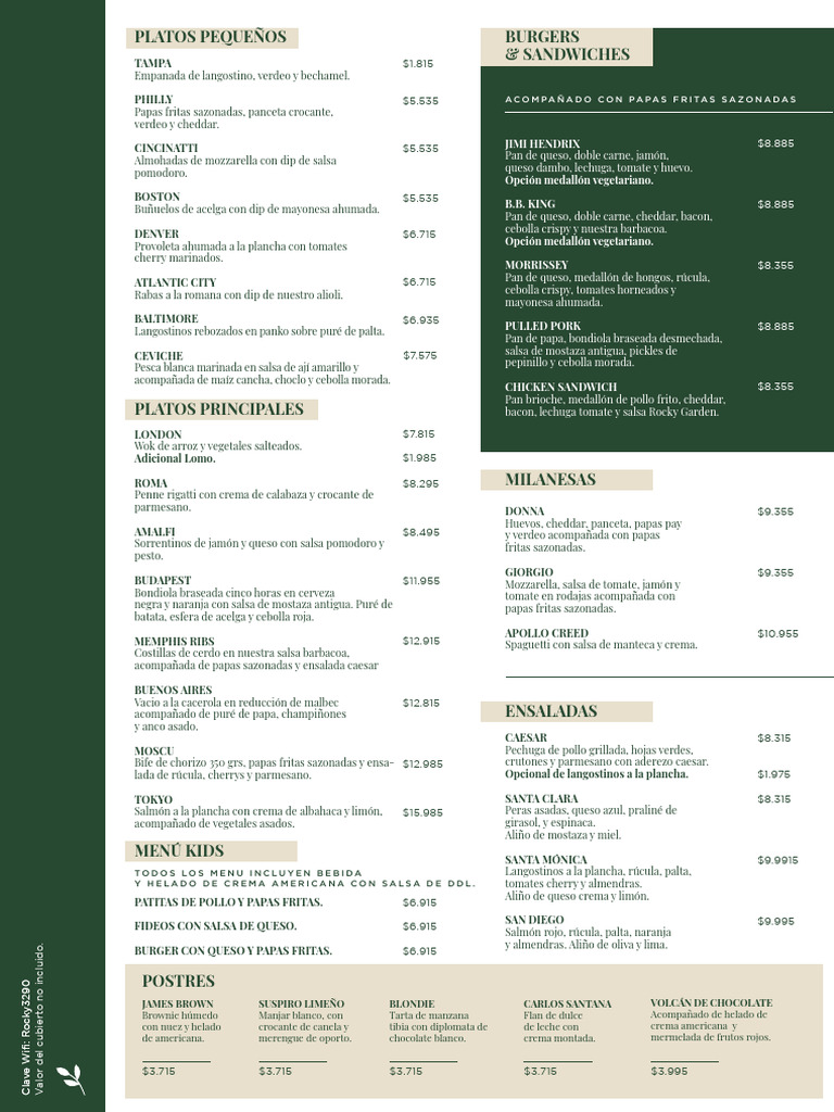 Rocky Garden Menu | PDF | ensalada | Cocina