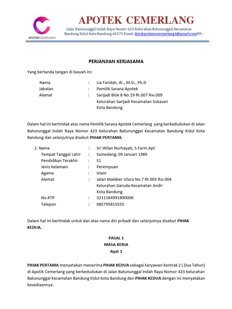 Perjanjian Kerjasama Ref1 | PDF