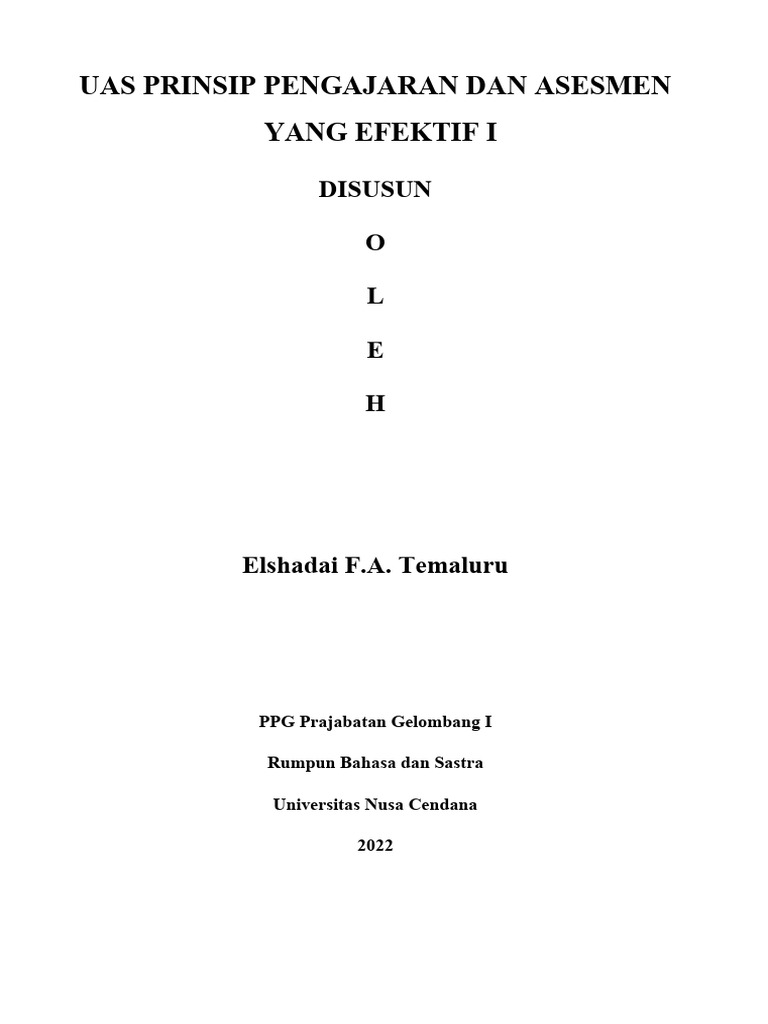 Uas Prinsip Pengajaran Dan Asesmen Yang Efektif I | PDF | Karier & Perkembangan | Seni ...