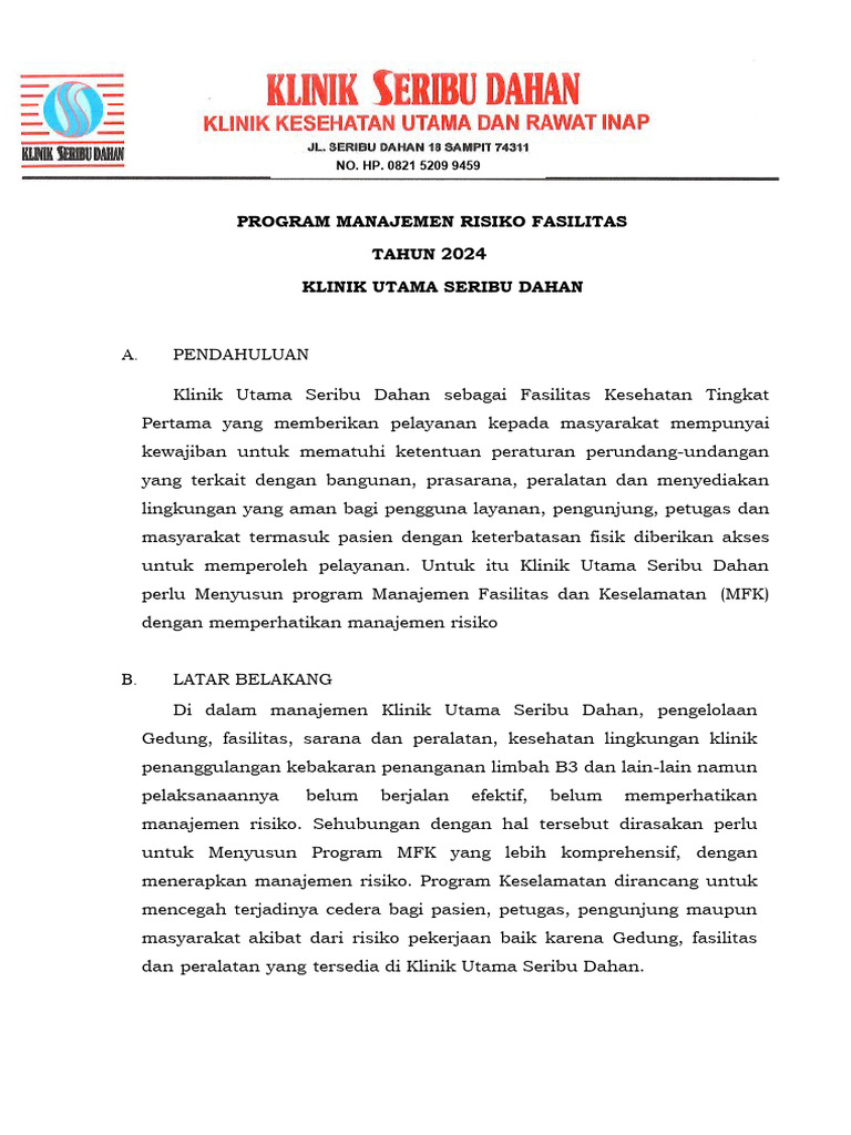 Program Manajemen Risiko Fasilitas | PDF