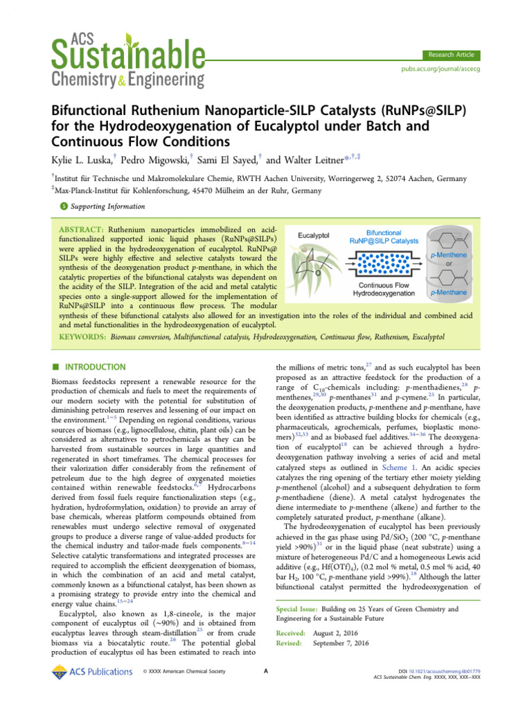 Bifunctional Ruthenium Nanoparticle-SILP Catalysts (RuNPs@SILP) | PDF | Catalysis | Chemical ...