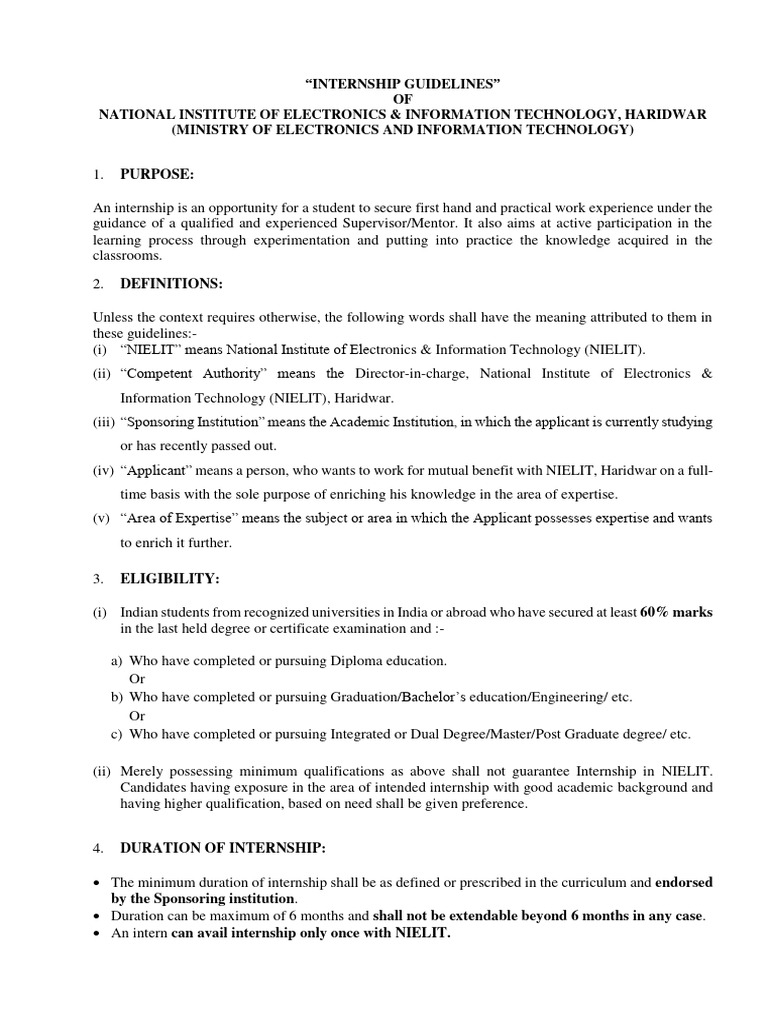NIELIT Haridwar GUIDELINES FOR INTERNSHIP - Web | Download Free PDF | Academic Degree | Internship