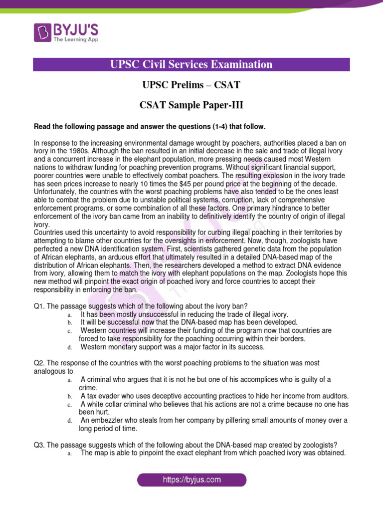 CSAT Sample Paper III | PDF | Redistribution Of Income And Wealth ...