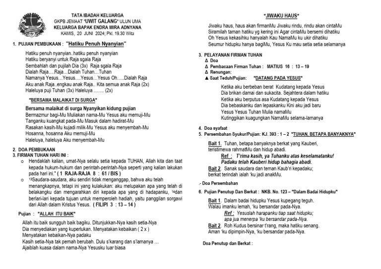 Liturgi Ibadah Kamis, 20 Juni 2024 | PDF