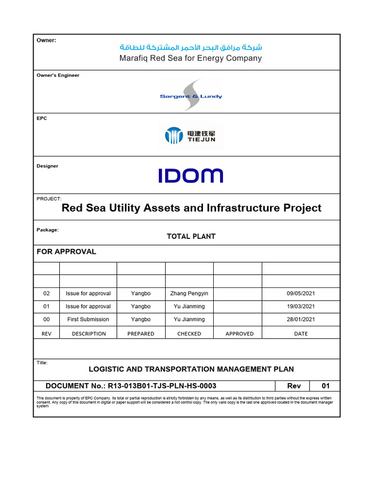R13-013B01-TJS-PLN-HS-0003 Logistic and Transportation Management Plan Rev.02 | PDF | Traffic | Risk