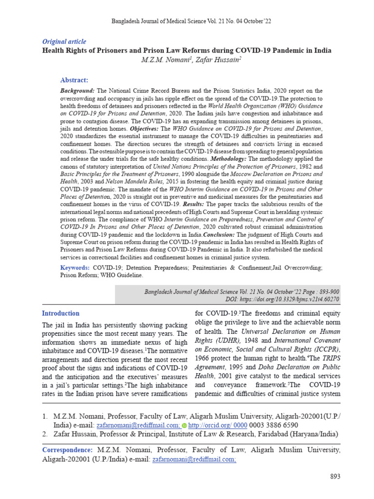 Health Rights of Prisoners and Prison Law Reforms | PDF | Prison ...