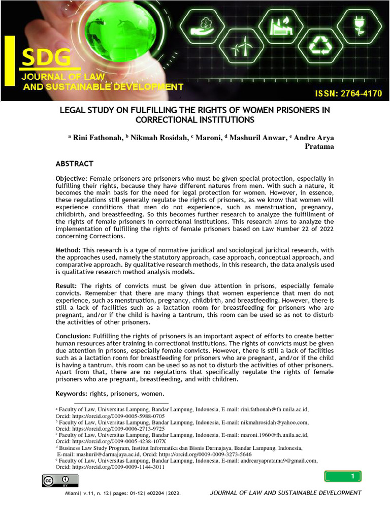 Legal Study On Fulfilling The Rights of Women Pris | PDF | Prison | Woman