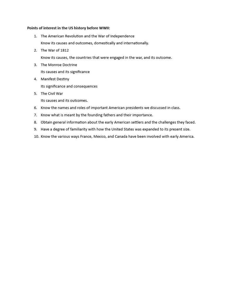 Key US Historical Events Before WWII | PDF | Politics | History