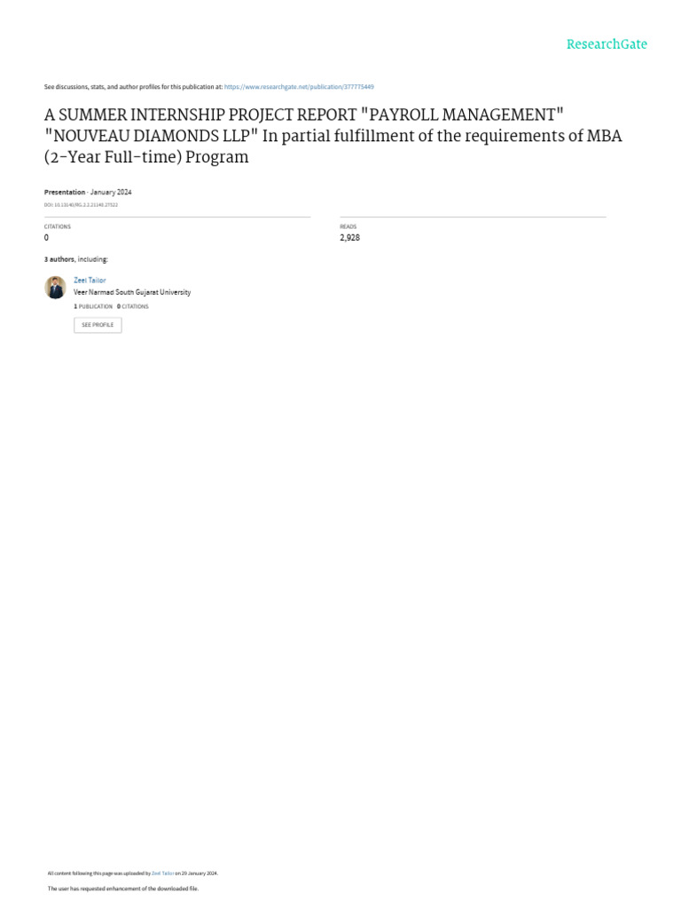 Zeel Tailor Summer Internship Report | PDF | Recruitment | Compensation ...