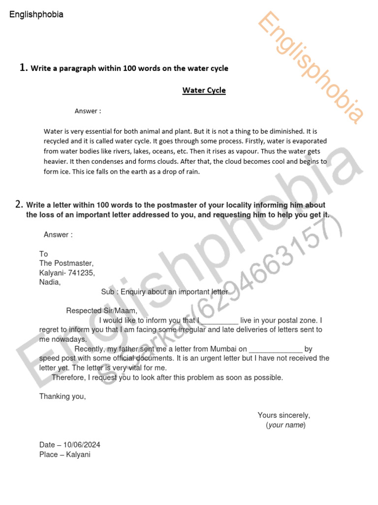 Write A Paragraph Within 100 Words On The Water Cycle (1) - Watermark ...
