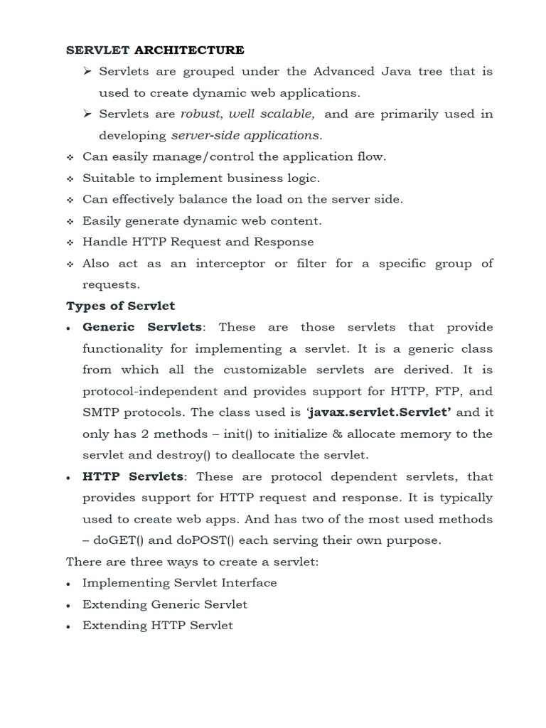 Servlet Architecture | PDF | World Wide Web | Internet & Web
