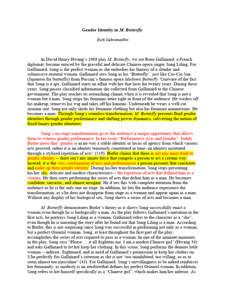 Lens Essay Sample - Gender Identity in Mme Butterfly | PDF | Gender ...