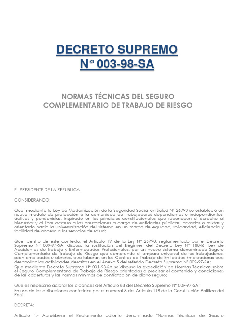 D.S. #003-98-Sa | PDF | Póliza de seguros | Seguro