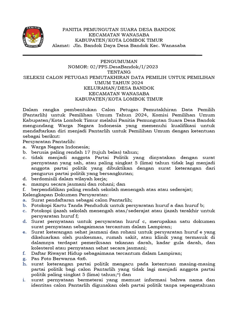 Formulir Pendaftaran Pantarlih Okk | PDF | Politik | Olahraga & Rekreasi