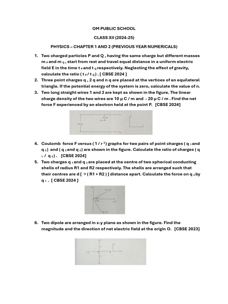 Previous Year Questions | PDF | Capacitor | Electric Field