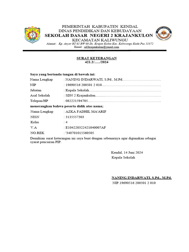 Surat Keterangan Pip SK Pemberian 2023 | PDF