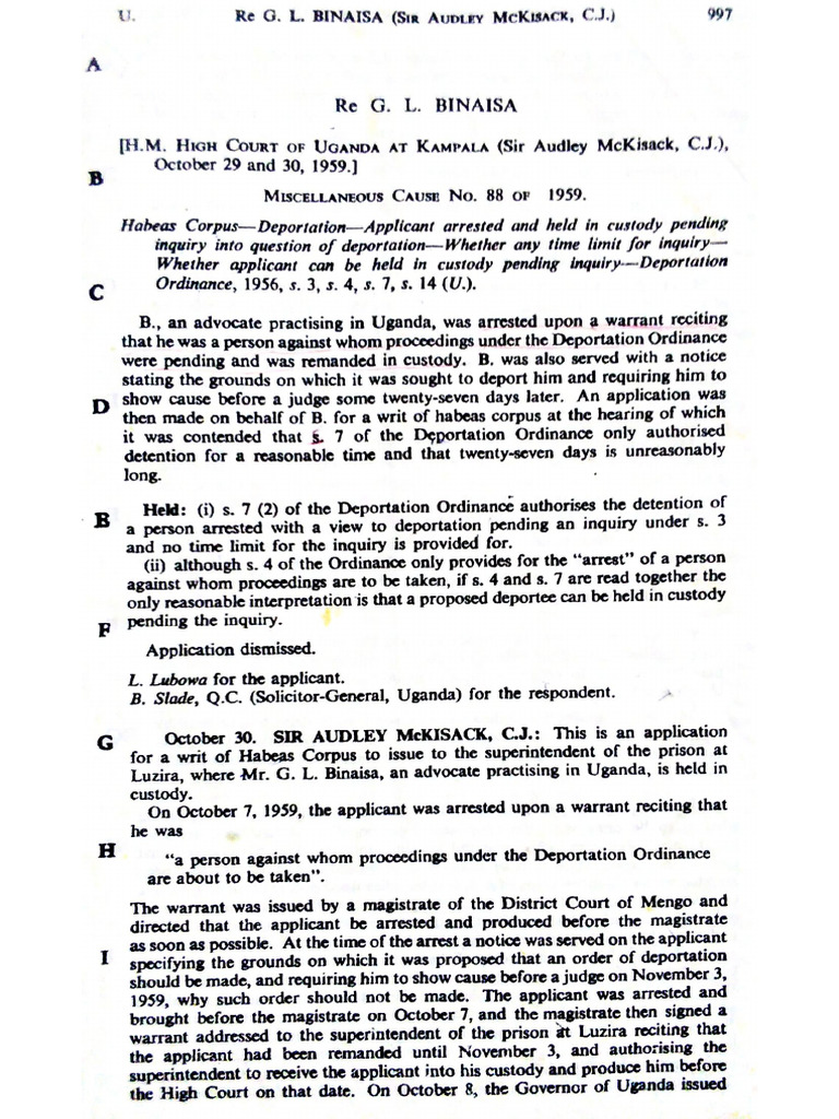 Re G L. BINAISA 1959) EA P 997 | PDF