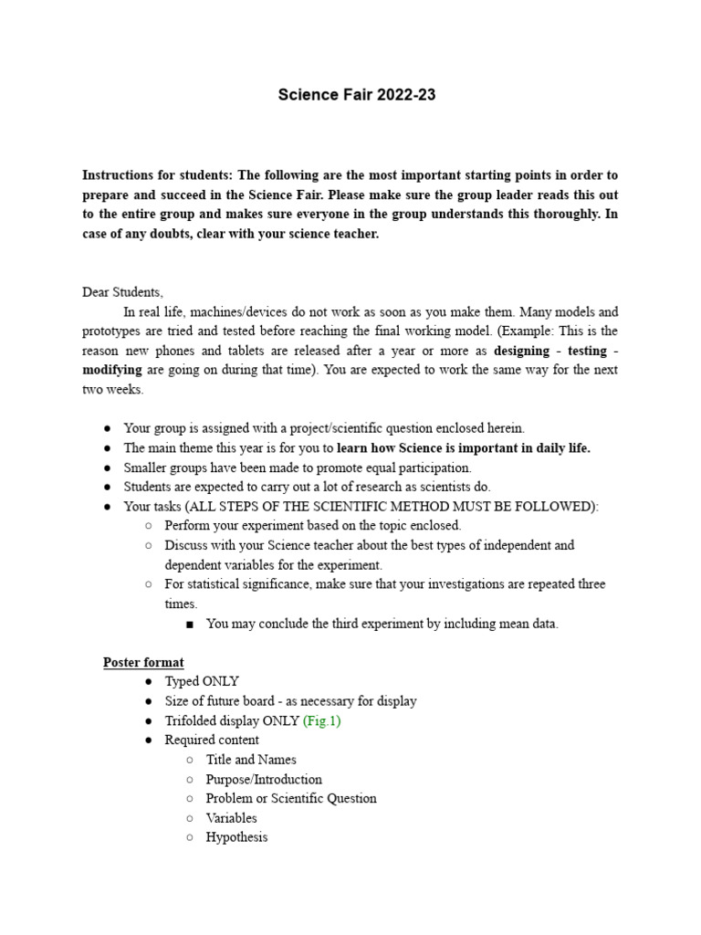 Science Fair 2023 Instruction Sheet (Middle - High School) | PDF ...