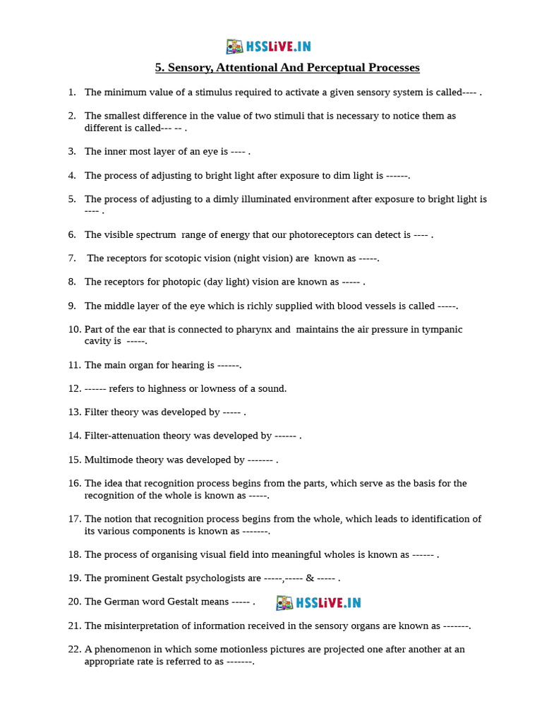 Hsslive-xi-psycho-Chapter 5-Sensory, Attentional and Perceptual Processes | PDF | Perception | Color