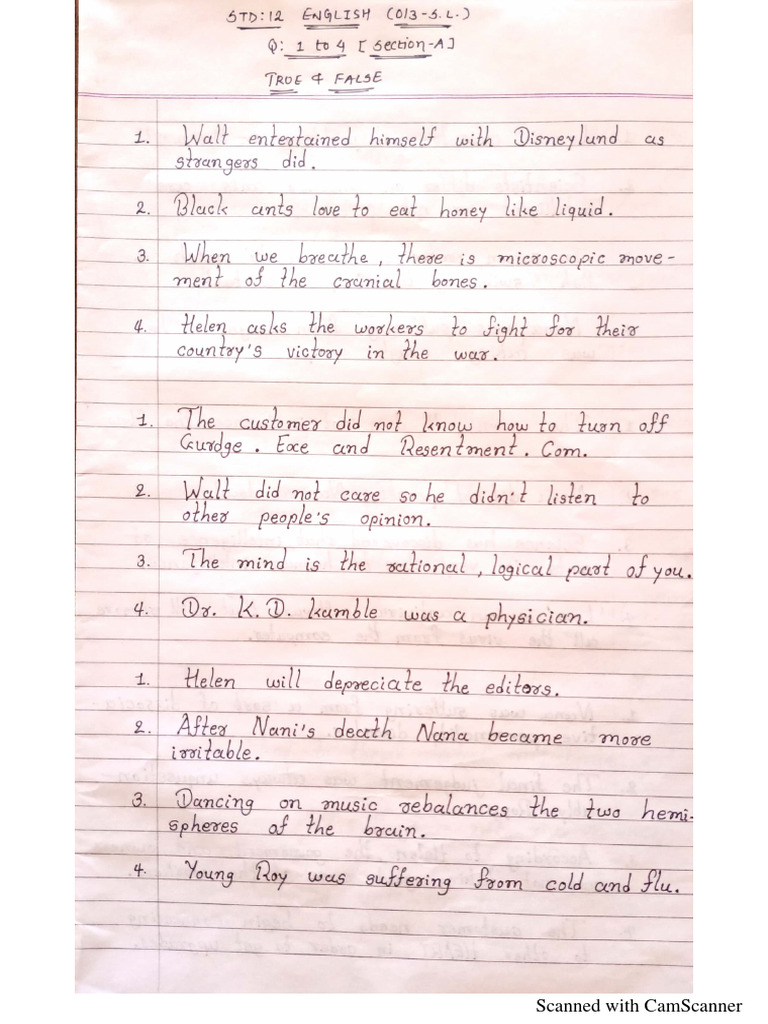 Std-12 English True & False | PDF