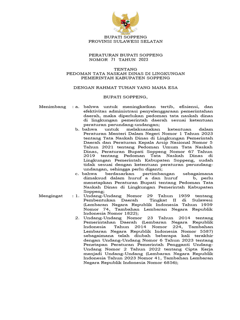 Perbup TND Nomor 71 Tahun 2023 | PDF
