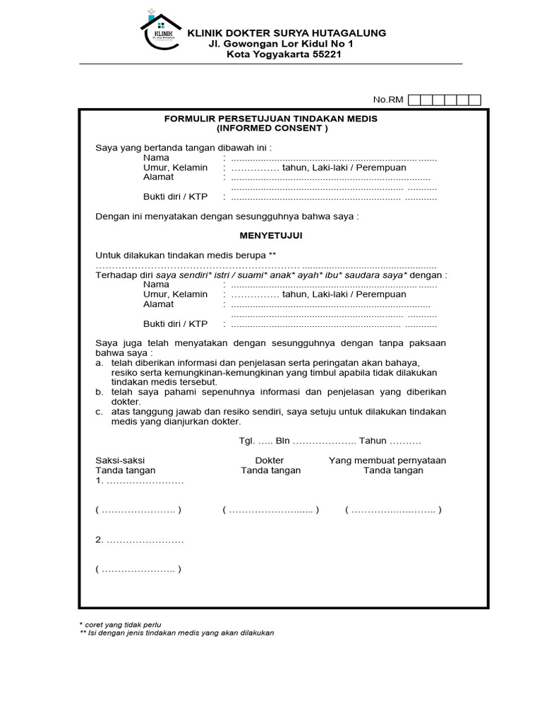 Formulir Persetujuan Tindakan Medis | PDF Formulir Persetujuan Tindakan Medis | PDF