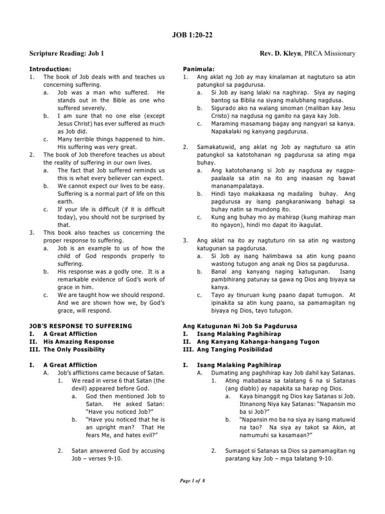 Job 1-20-22 Tagalog Sermon | PDF