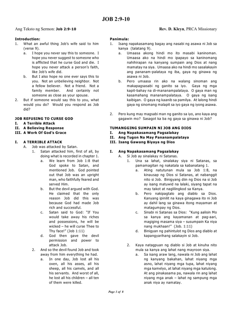 Job 2-9-10 Tagalog Sermon | PDF | Religious Belief And Doctrine | Theology