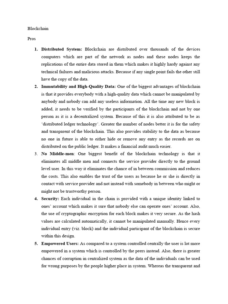Blockchain Pros And Cons Pdf Cryptography Information Technology