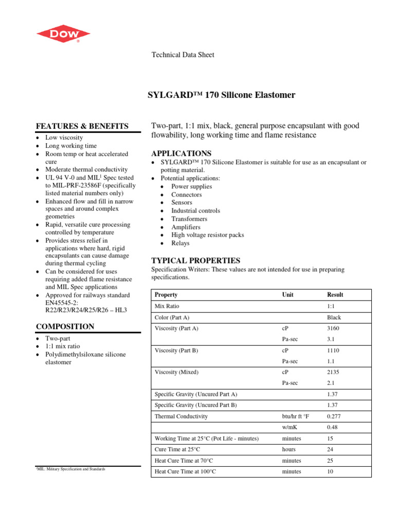 SYLGARD™ 170 Silicone Elastomer Data | PDF | Silicone | Electrical ...