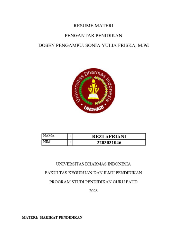 Rezi Afriani (Resume Hakikat Pendidikan) | PDF