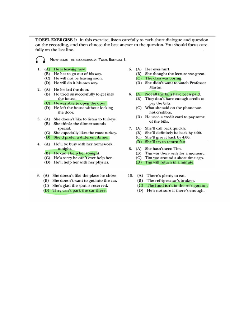 Answer Listening Excercise (Widi) | PDF