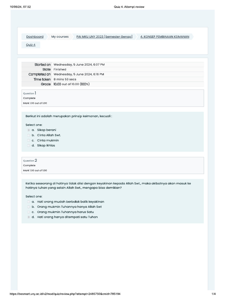 Kuis BAB 4 - Konsep Pembinaan Keimanan | PDF
