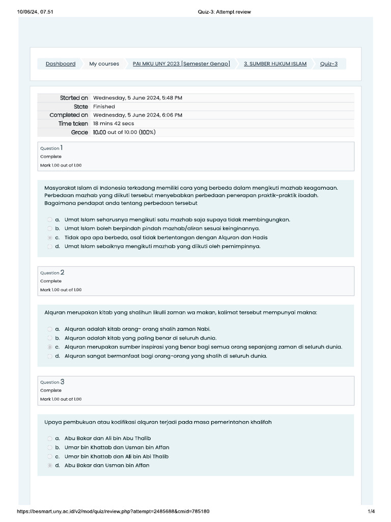 Kuis BAB 3 - Sumber Hukum Islam | PDF