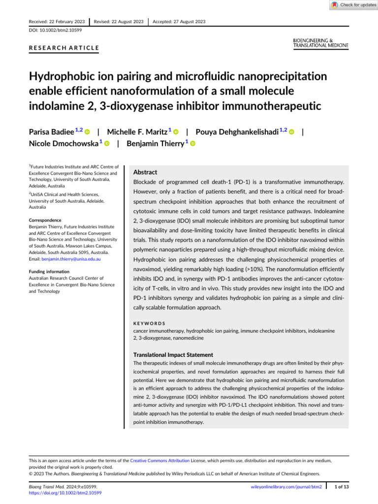 Bioengineering Transla Med - 2023 - Badiee - Hydrophobic Ion Pairing ...