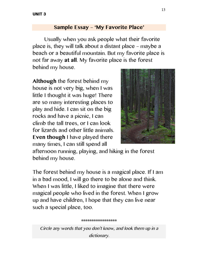 My Favorite Place Sample Essay | PDF | Language Arts & Discipline ...