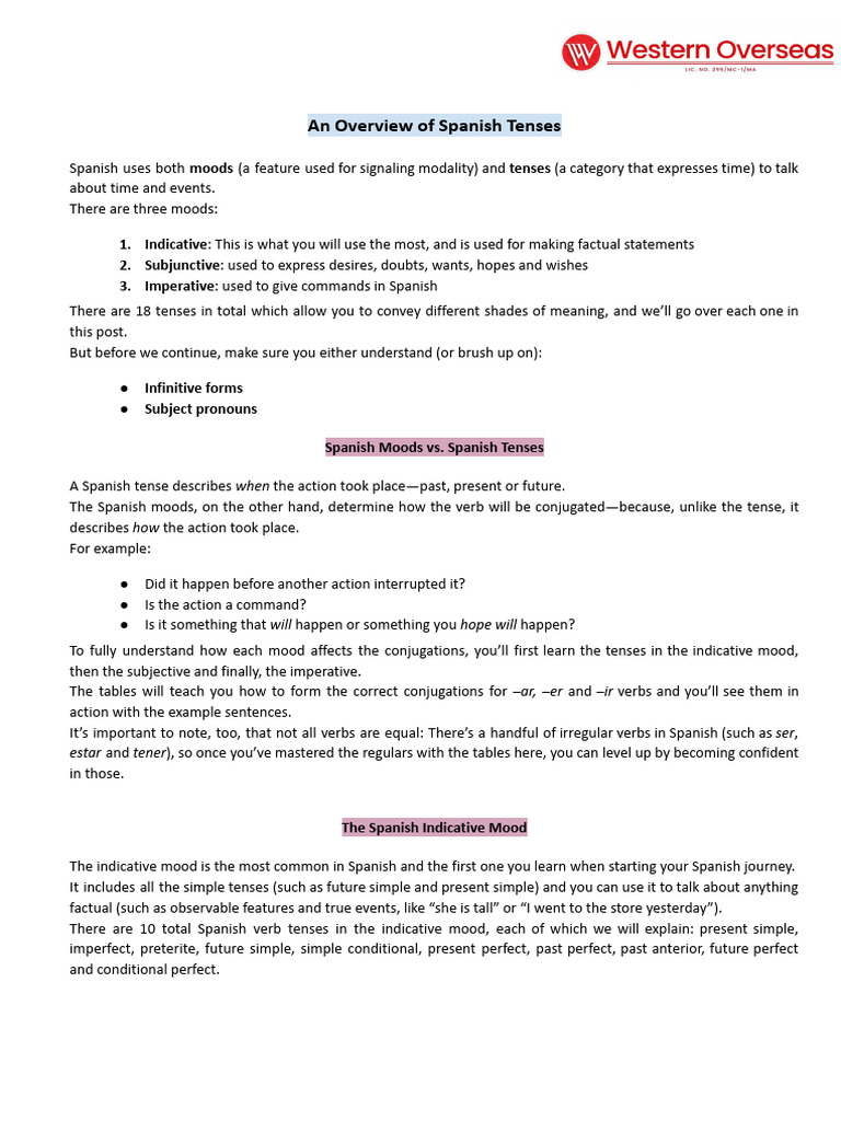An Overview of Spanish Tenses | PDF | Grammatical Tense | Linguistics