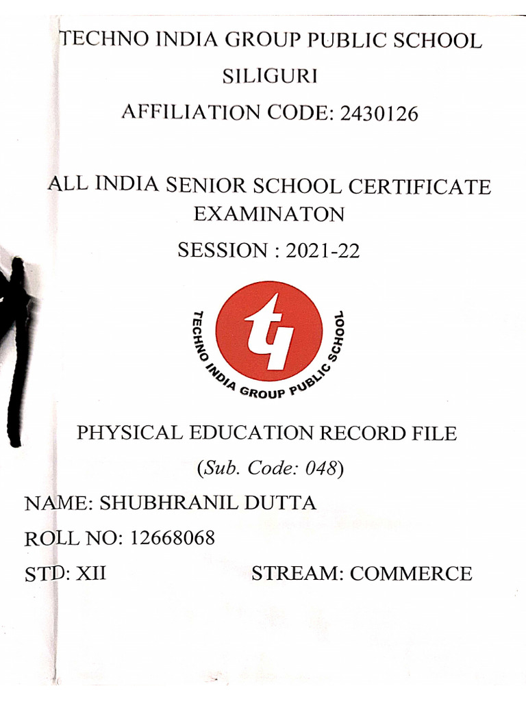 FRONT PAGE OF PHYSICAL EDUCATION (EXAMPLE) | PDF