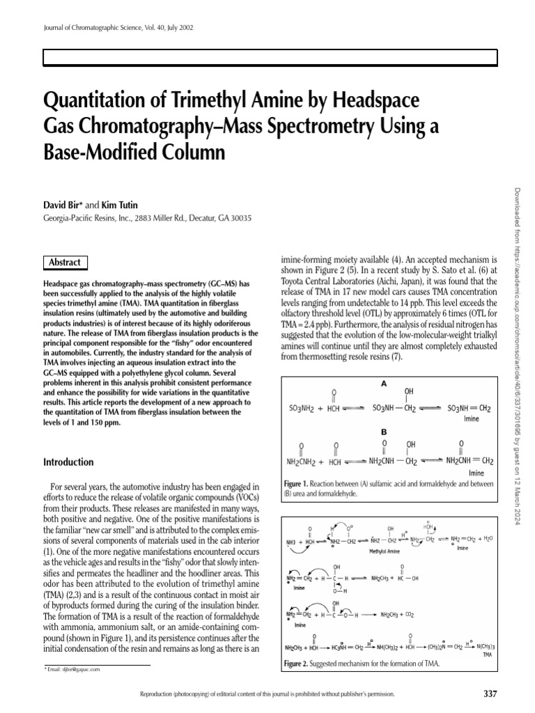 Quantitation of Trimethyl Amine by Headspace Gas Chromatography-Mass ...