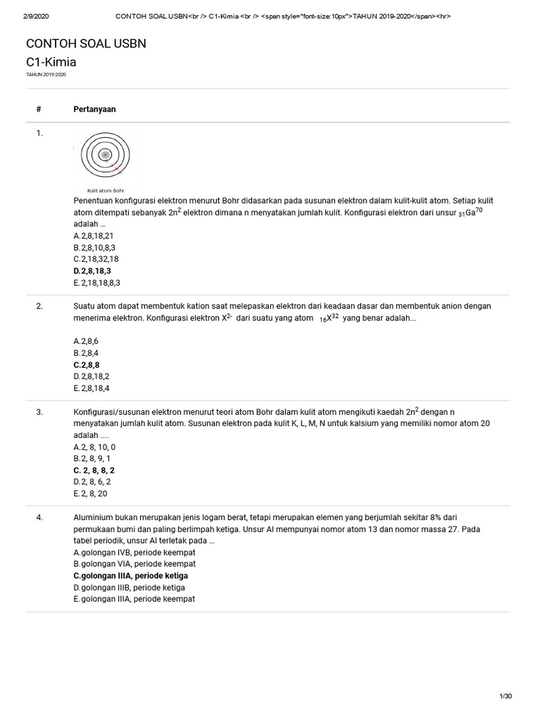 CONTOH SOAL USBN - BR - C1-Kimia - BR - Span Style - Font-Size - 10px - TAHUN 2019-2020 - Span ...