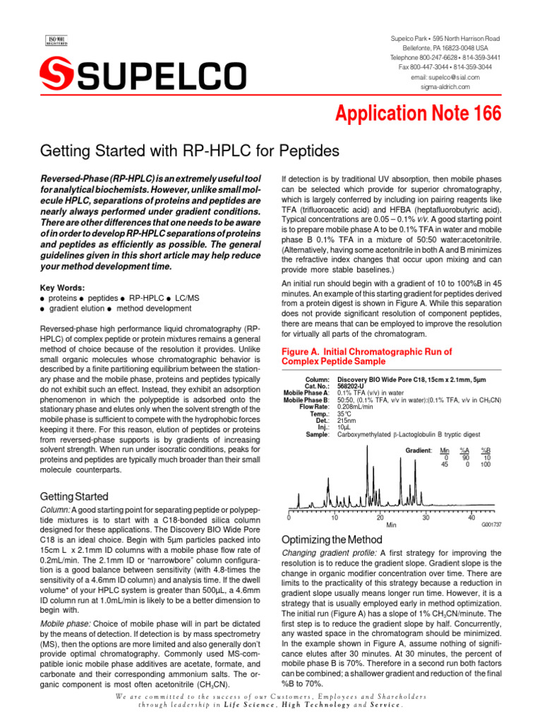 Application Note 166: Getting Started With RP-HPLC For Peptides | PDF ...