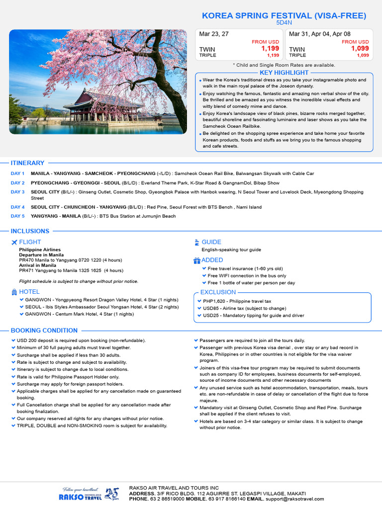 Korea Spring Festival Visa Free 5D4N Yangyang | PDF | Travel Visa