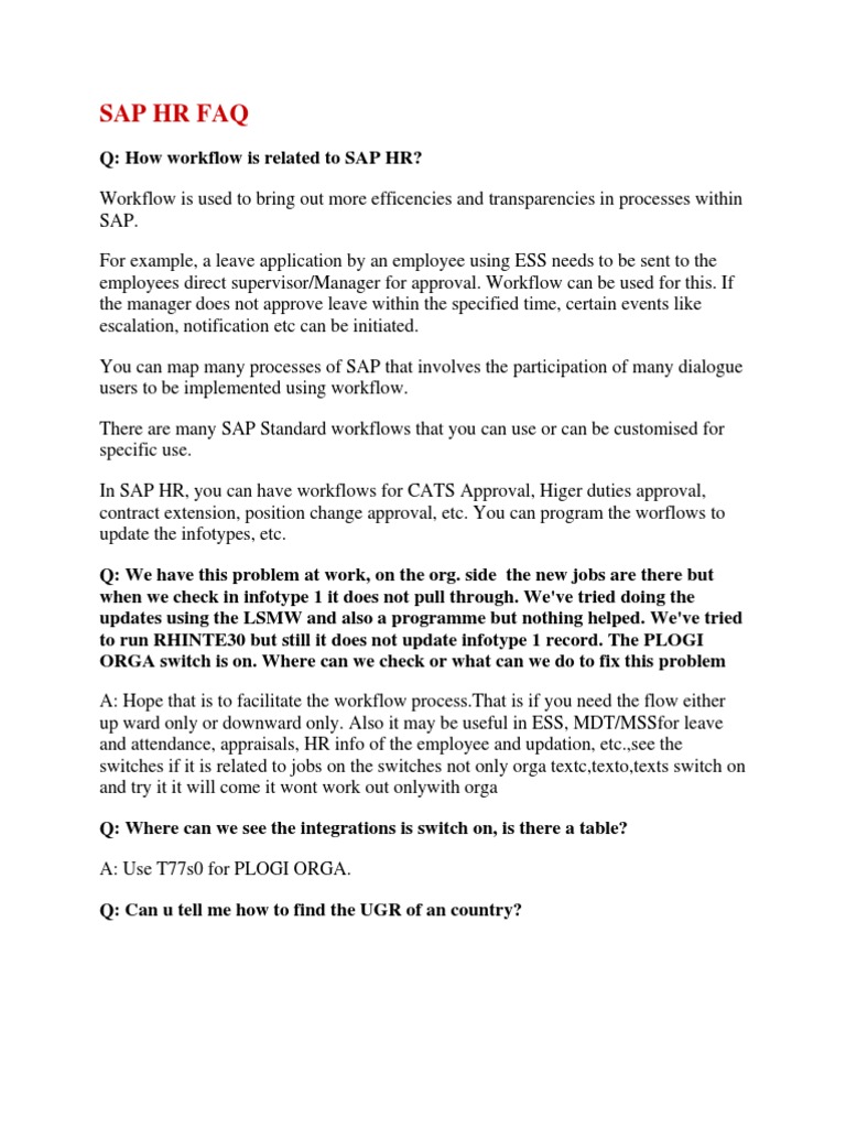 Sap HR Frequently Asked Questions | PDF | Payroll | Business Process